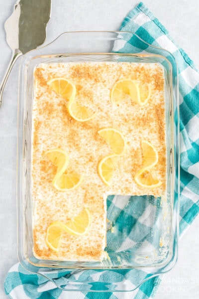 Lemon Cream Cheese Pudding Dessert - Amanda's Cookin' - One Pan