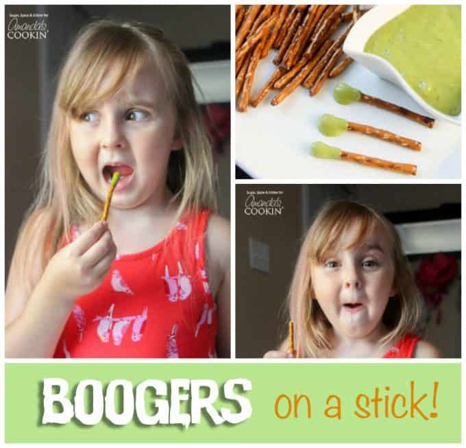 Boogers on a Stick: gross Halloween party food ideas!