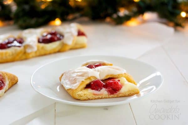 Candy Cane Danish: candy cane shaped cherry cream cheese pastry