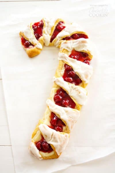 Candy Cane Danish: candy cane shaped cherry cream cheese pastry