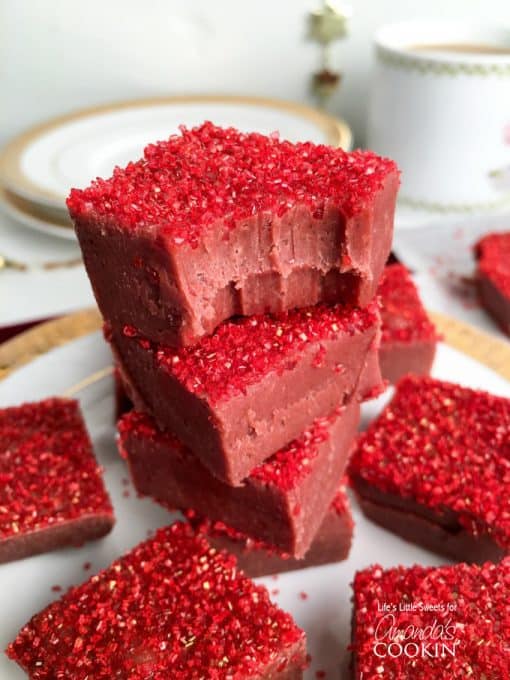 Red Velvet Fudge Recipe: gorgeous red fudge for Valentines, Christmas ...