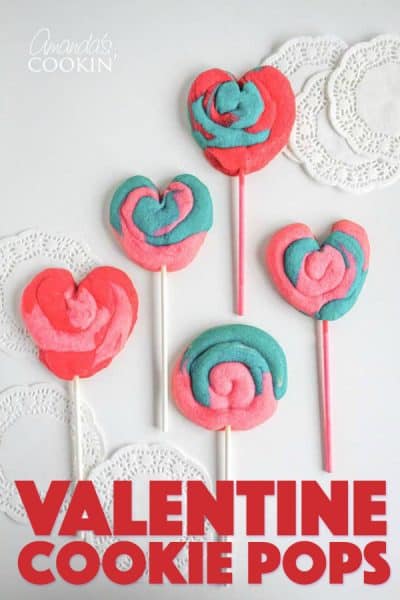 Valentine Play Dough Cookie Pops: heart shaped sugar cookie pops!