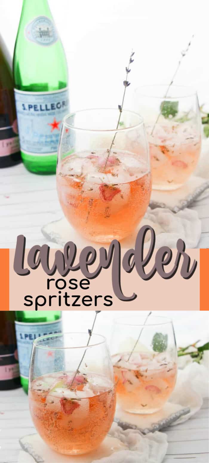 Lavender Rose Spritzer: made with fresh lavender, rose petals and rosé!