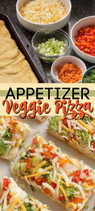Appetizer Veggie Pizza: crescent dough crust, cream cheese, veggies