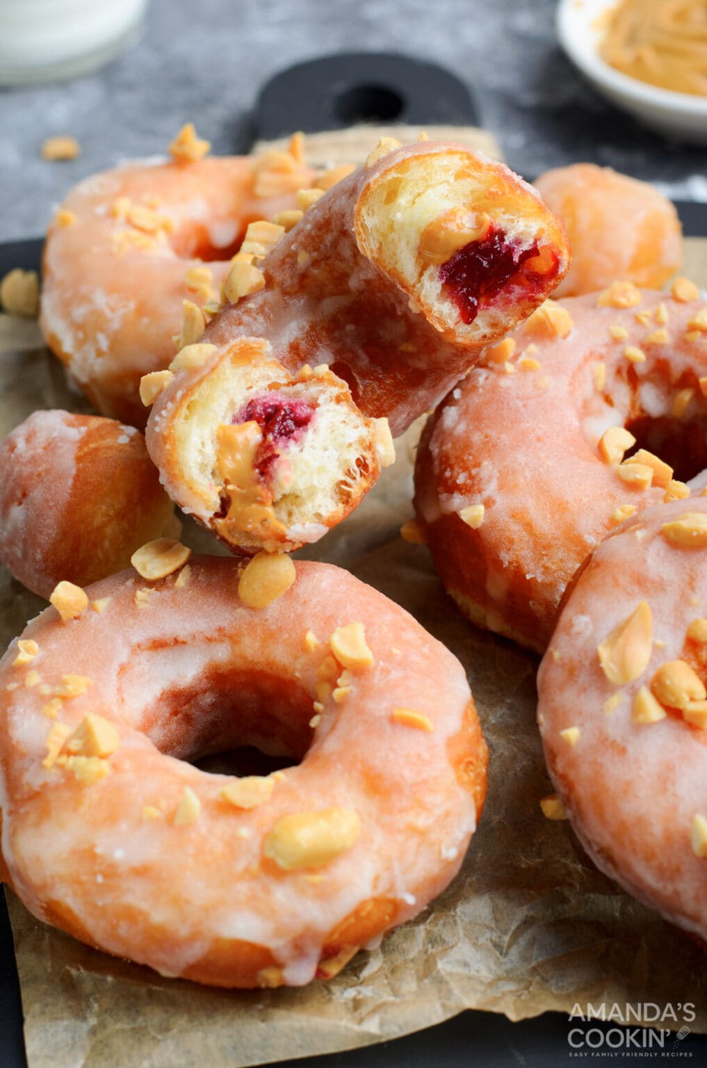 Peanut Butter & Jelly Donuts - Amanda's Cookin' - Bagels & Doughnuts