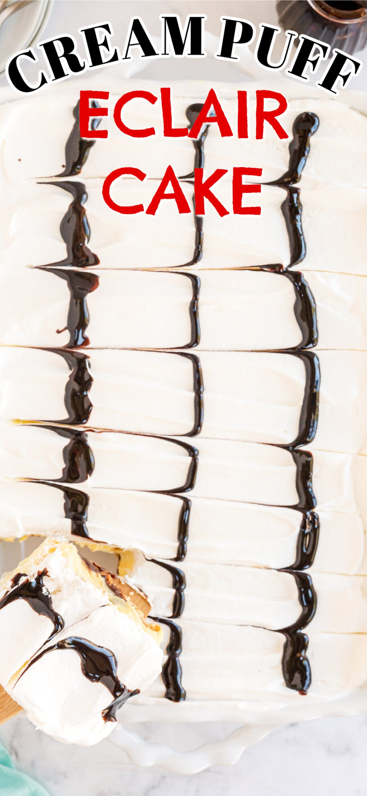 Cream Puff Chocolate Eclair Cake - Amanda's Cookin' - Cake & Cupcakes