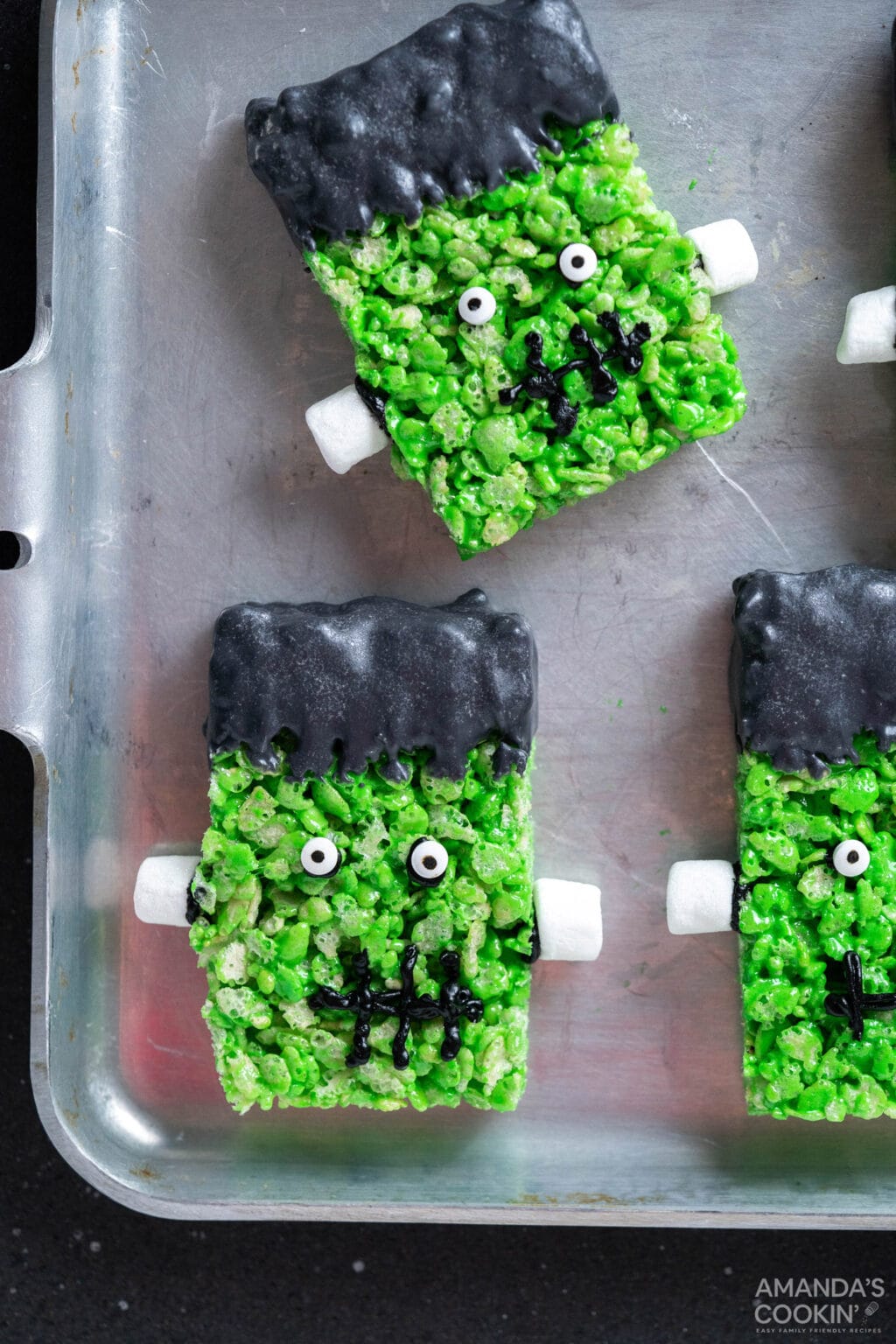 Frankenstein Rice Krispie Treats - Amanda's Cookin' - Halloween