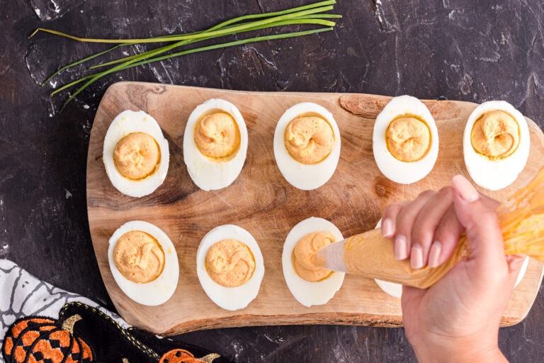 Pumpkin Deviled Eggs - Amanda's Cookin' - Fall