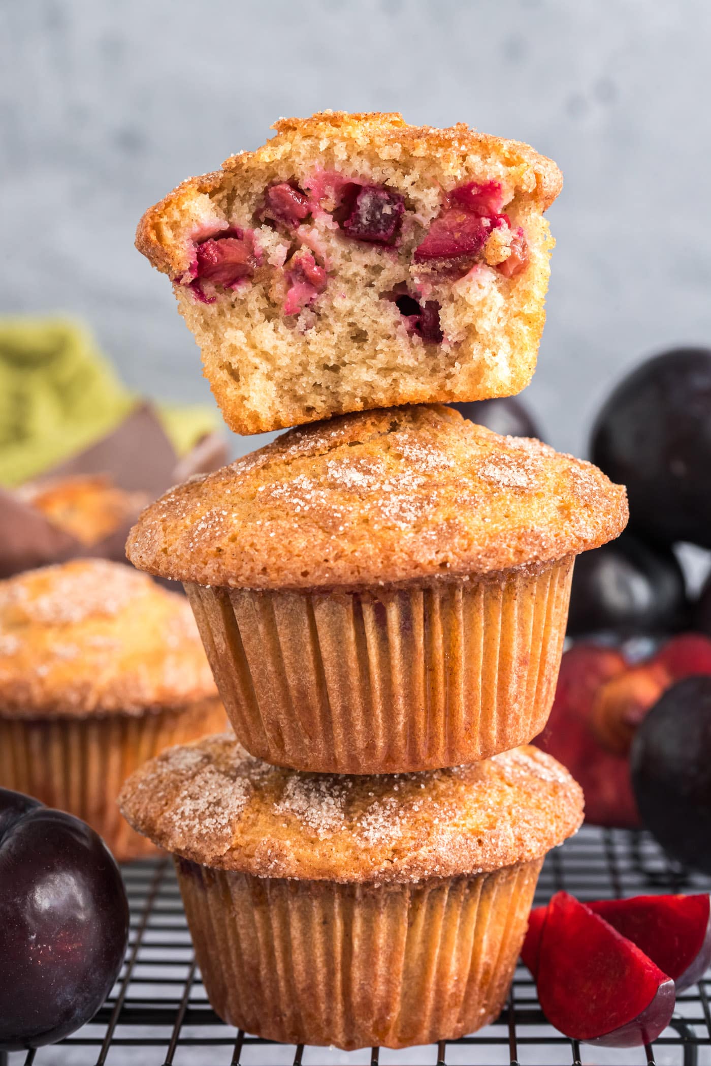 Sugar Crusted Plum Muffins - Amanda's Cookin' - Quick Bread & Muffins