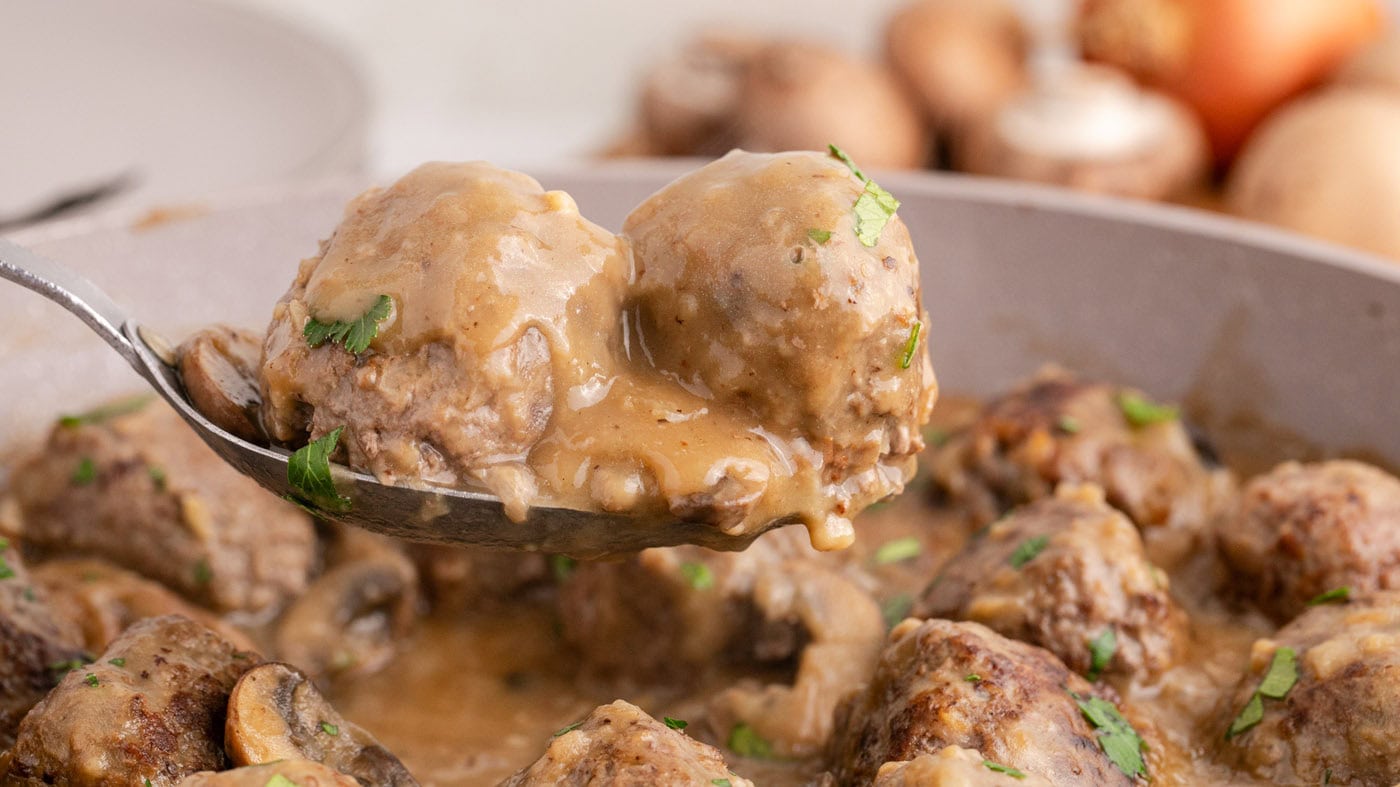 Salisbury Steak Meatballs - Amanda's Cookin' - Apps & Finger Foods
