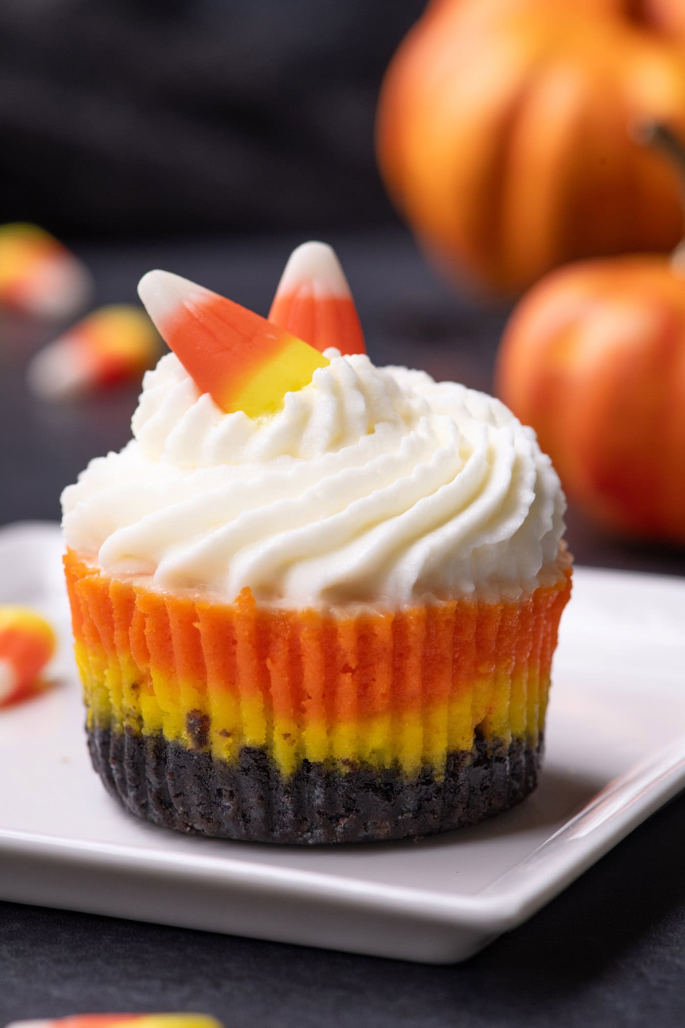 Mini Candy Corn Cheesecakes - Amanda's Cookin' - Halloween