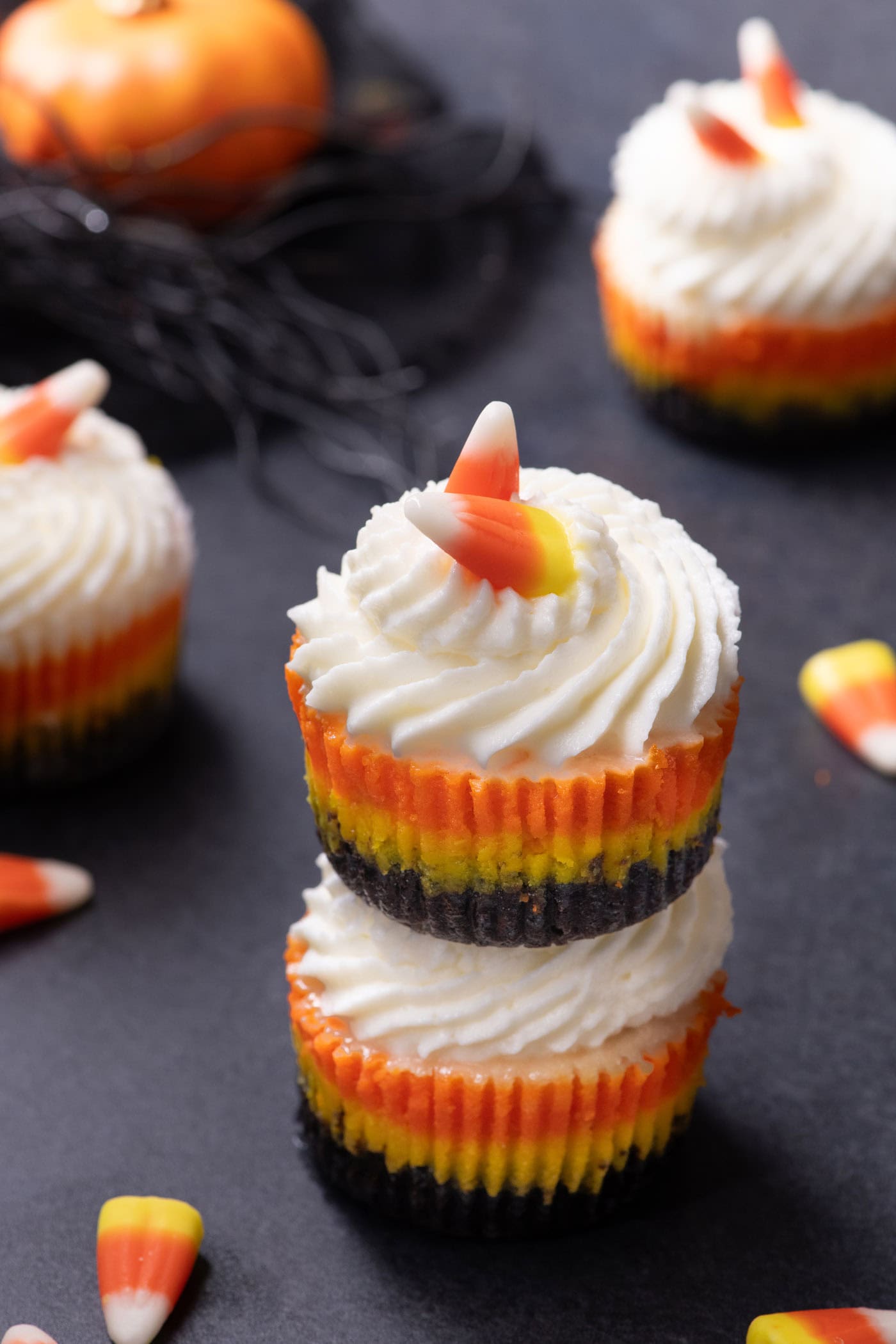 Mini Candy Corn Cheesecakes - Amanda's Cookin' - Halloween