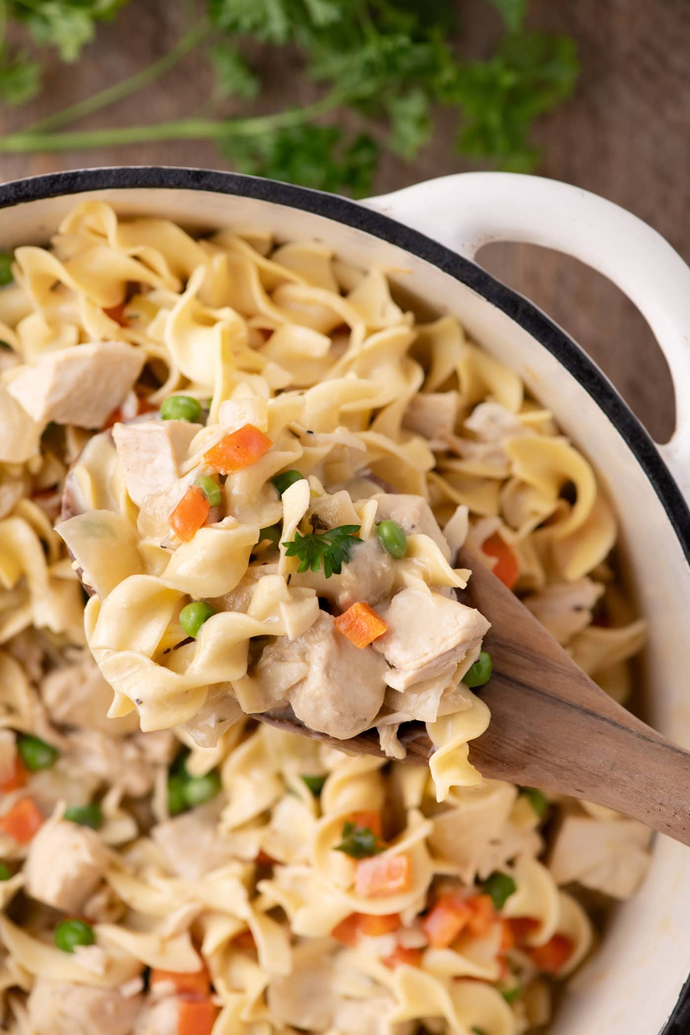 Chicken Pot Pie Pasta - Amanda's Cookin' - Chicken & Poultry