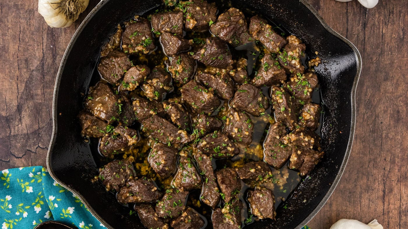 Garlic Butter Steak Bites - Amanda's Cookin' - Beef