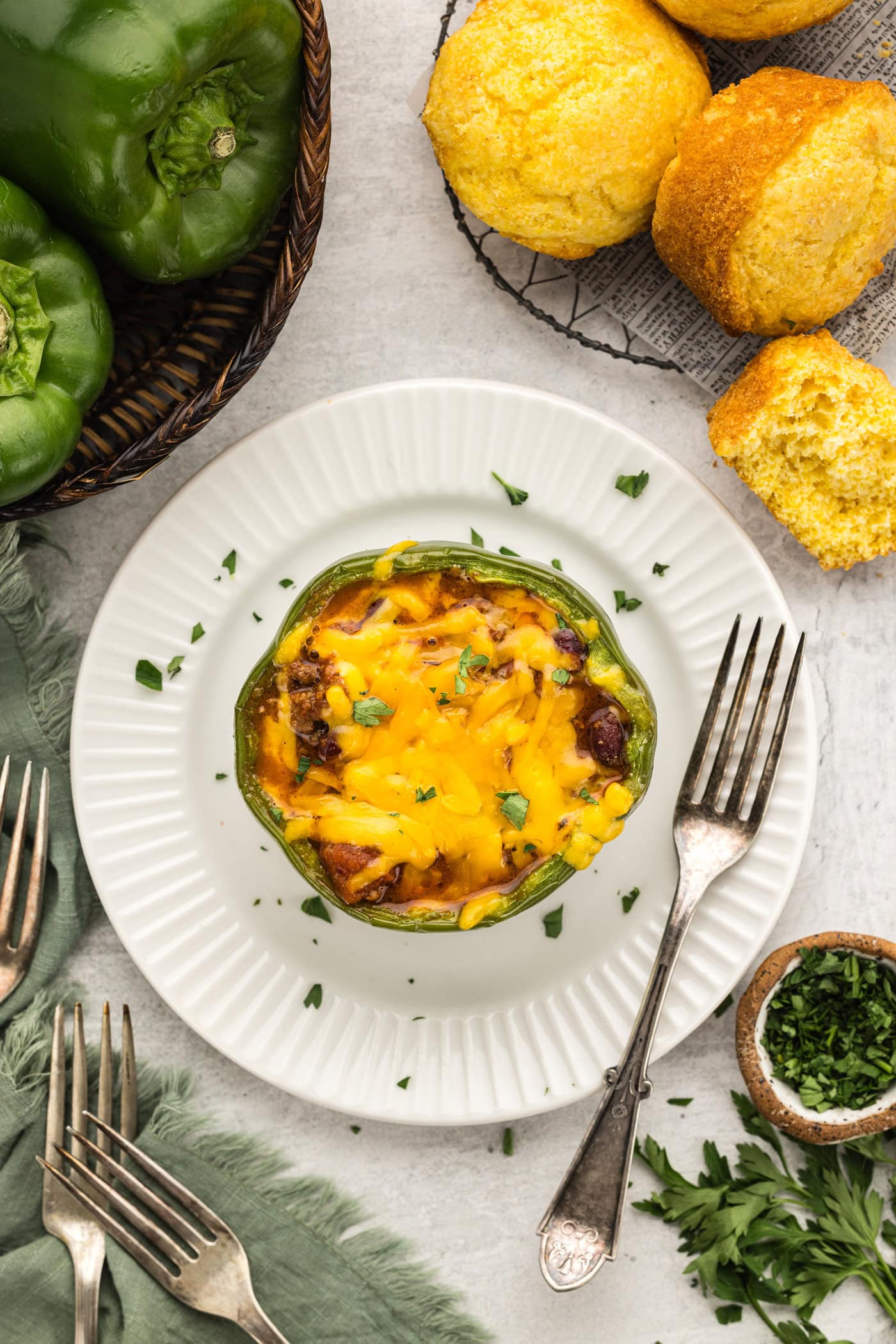 Chili and Cornbread Stuffed Peppers - Amanda's Cookin' - Ground Beef