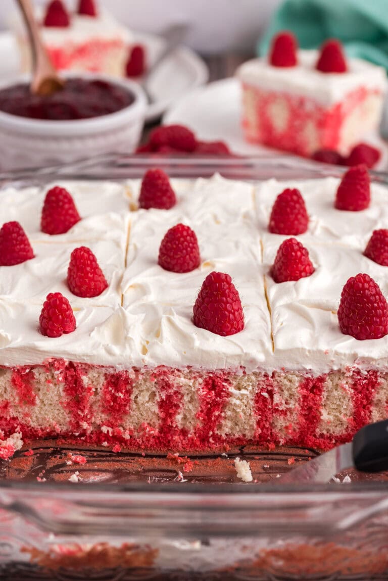 Raspberry Poke Cake - Amanda's Cookin' - Cake & Cupcakes