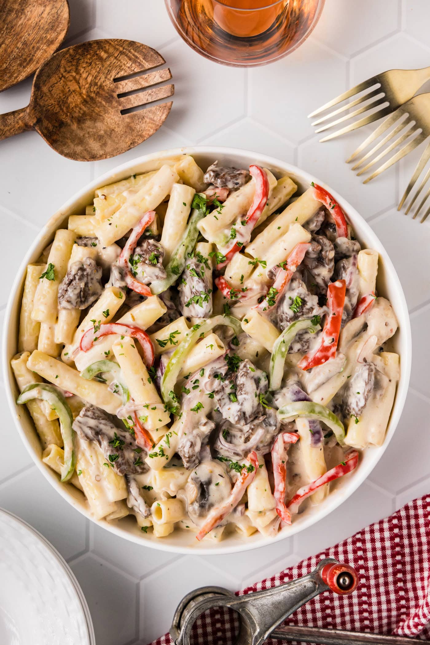 Philly Cheesesteak Pasta - Amanda's Cookin' - Pasta