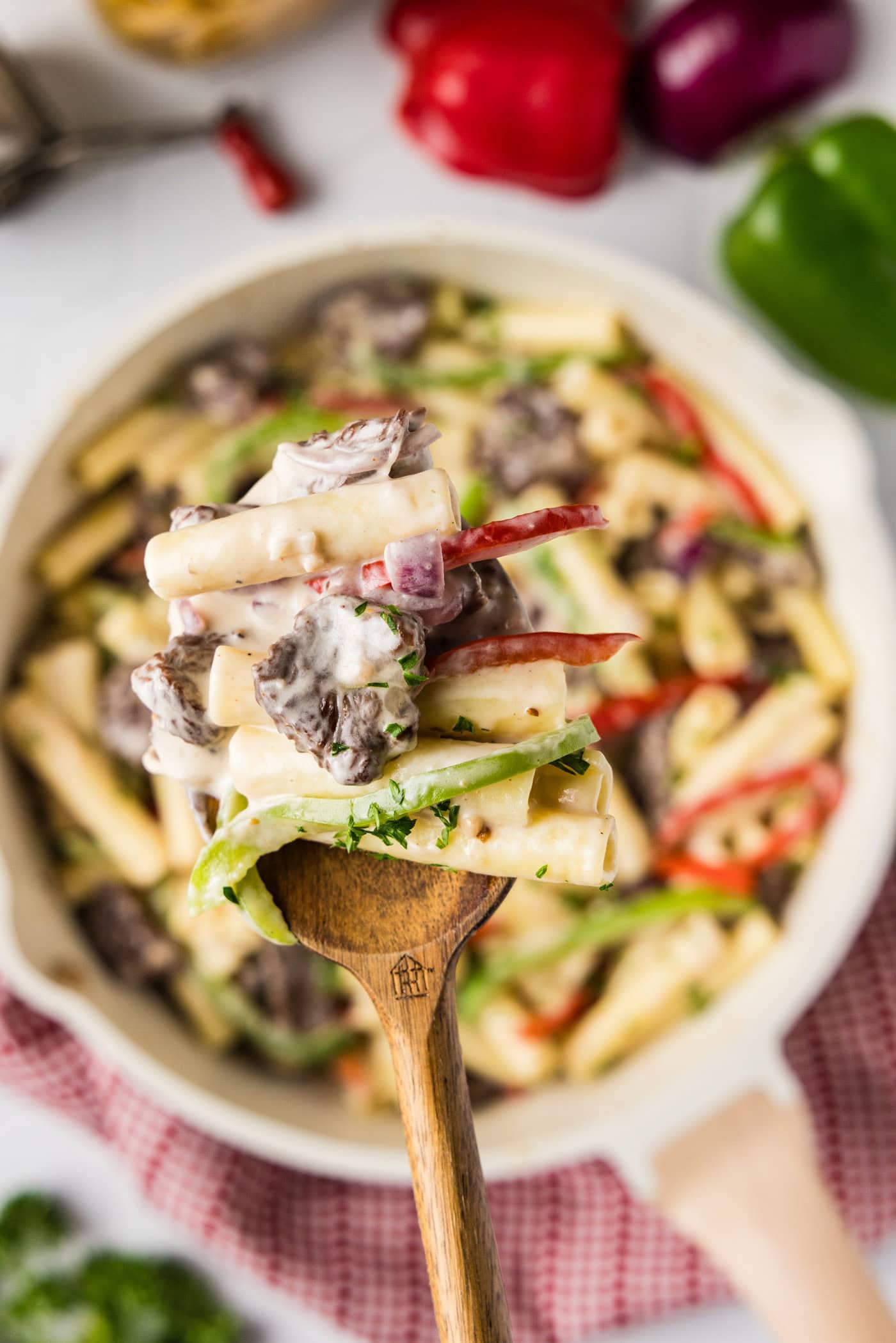 Philly Cheesesteak Pasta - Amanda's Cookin' - Pasta