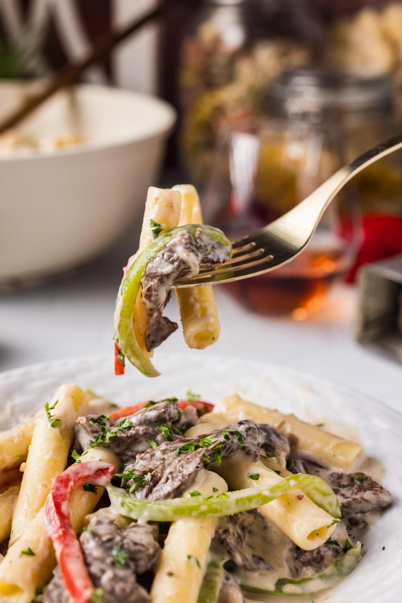 Philly Cheesesteak Pasta - Amanda's Cookin' - Pasta