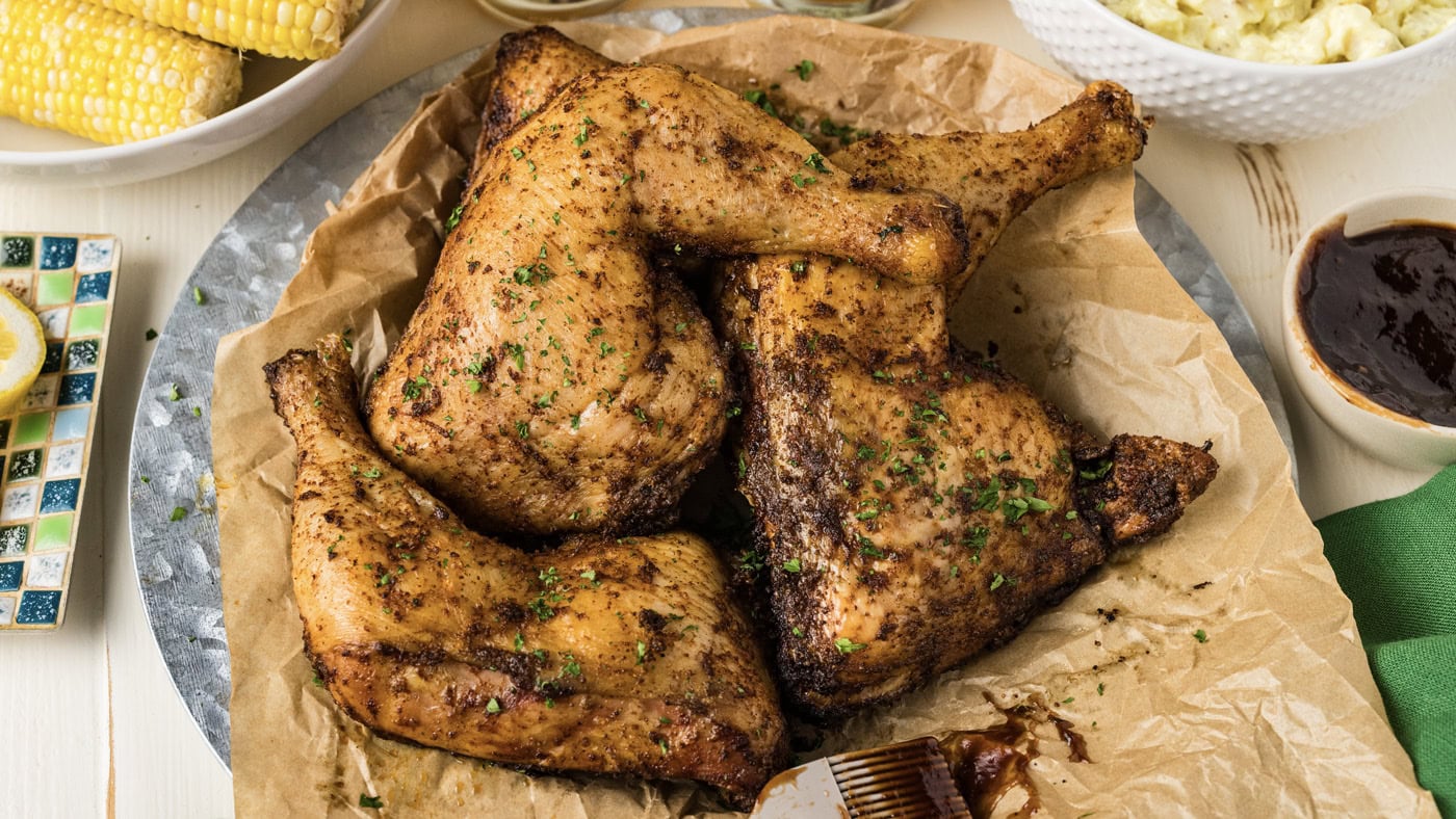 Smoked Chicken Quarters - Amanda's Cookin' - Chicken & Poultry