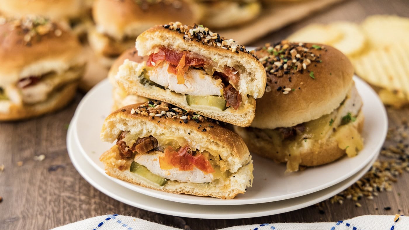 Gouda Chicken Sliders - Amanda's Cookin' - Apps & Finger Foods