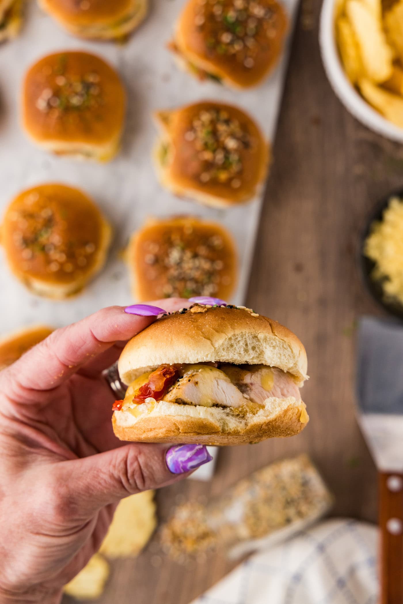 Gouda Chicken Sliders - Amanda's Cookin' - Apps & Finger Foods